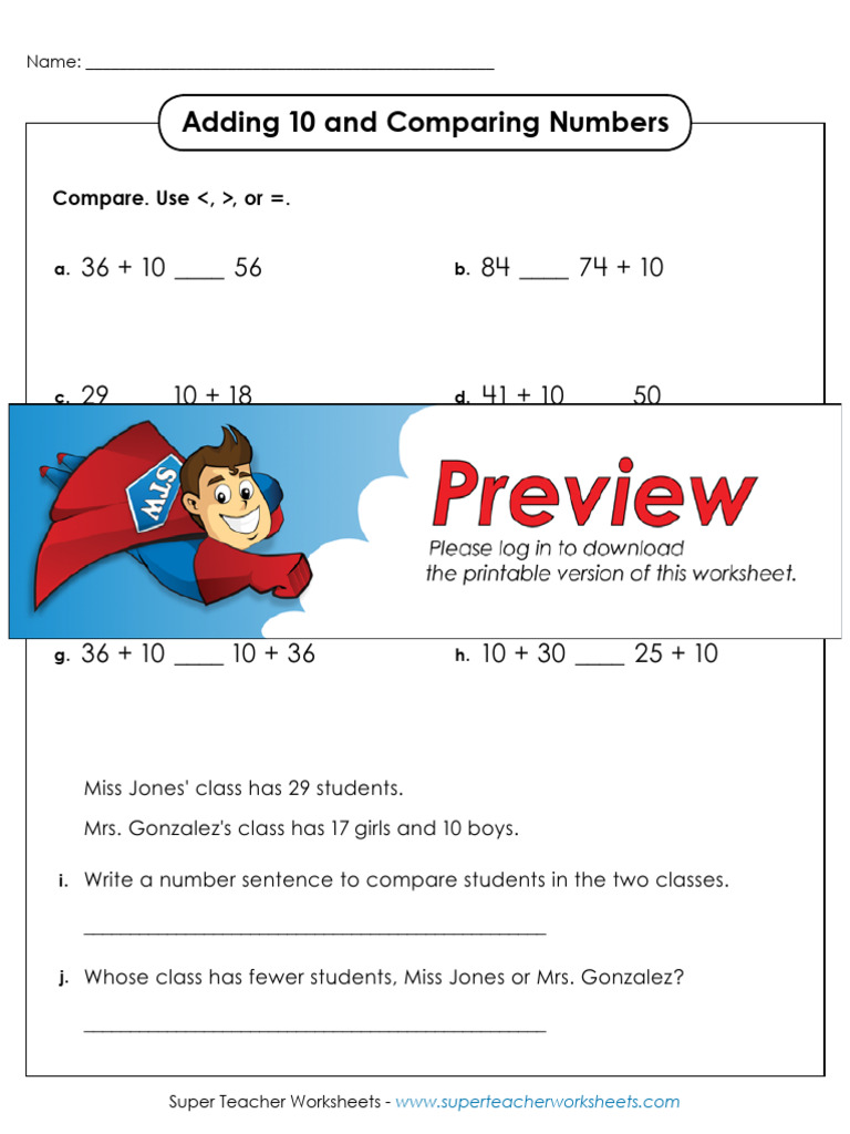 Adding 10 and Comparing Numbers | PDF