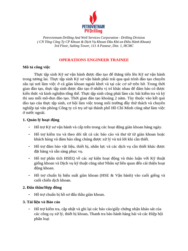 Operations Engineer Trainee | PDF