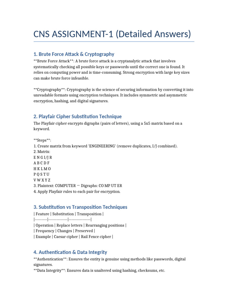 CNS_Assignment_1_Detailed_Answers | PDF | Encryption | Cryptography