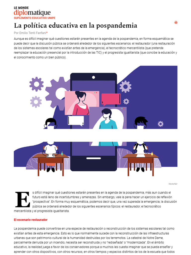 La Política Educativa en La Pospandemia - El Dipló | PDF | Enseñando | Desigualdad social