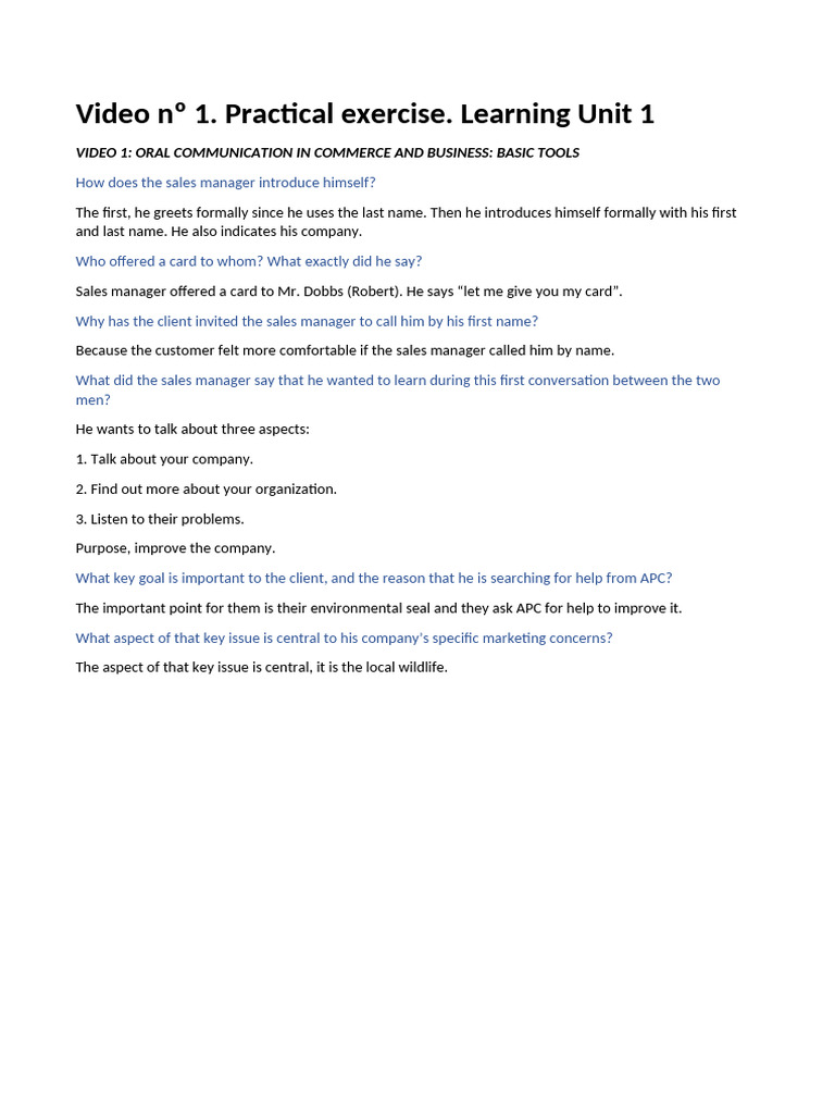 Video #1. Practical Exercise. Learning Unit 1 | PDF