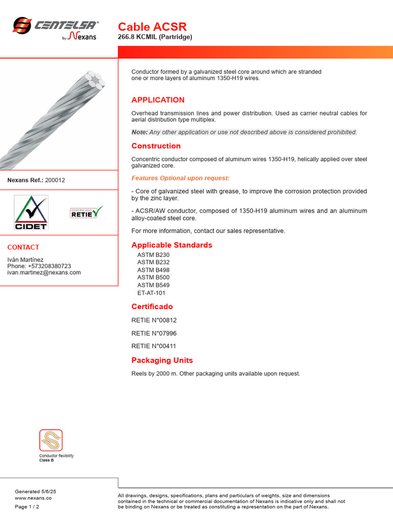Nexans 200012 Partridge | PDF | Electricity | Electrical Engineering