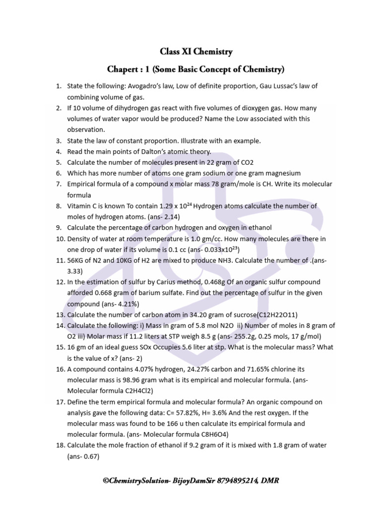 Class 11 Chapter 1 (Some Basic Concept Chemistry) | PDF | Mole (Unit) | Molecules