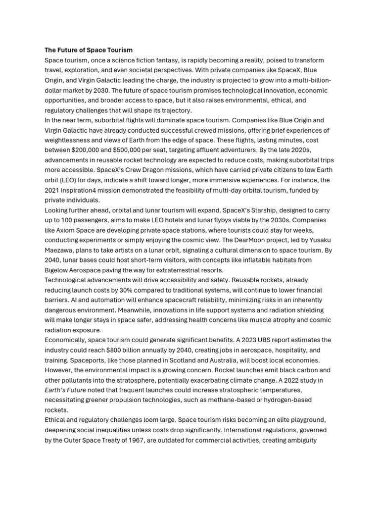 The Future of Space Tourism | PDF | Outer Space | Tourism