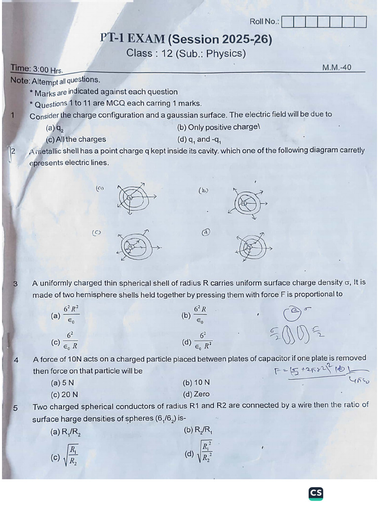 SJBSVM Physics Test Paper | PDF