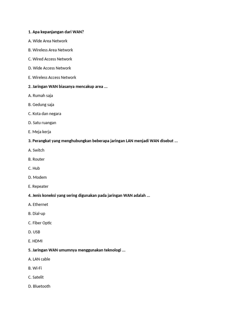 Teknologi Jaringan Luas (WAN) Kelas 11 Fix 2025 | PDF