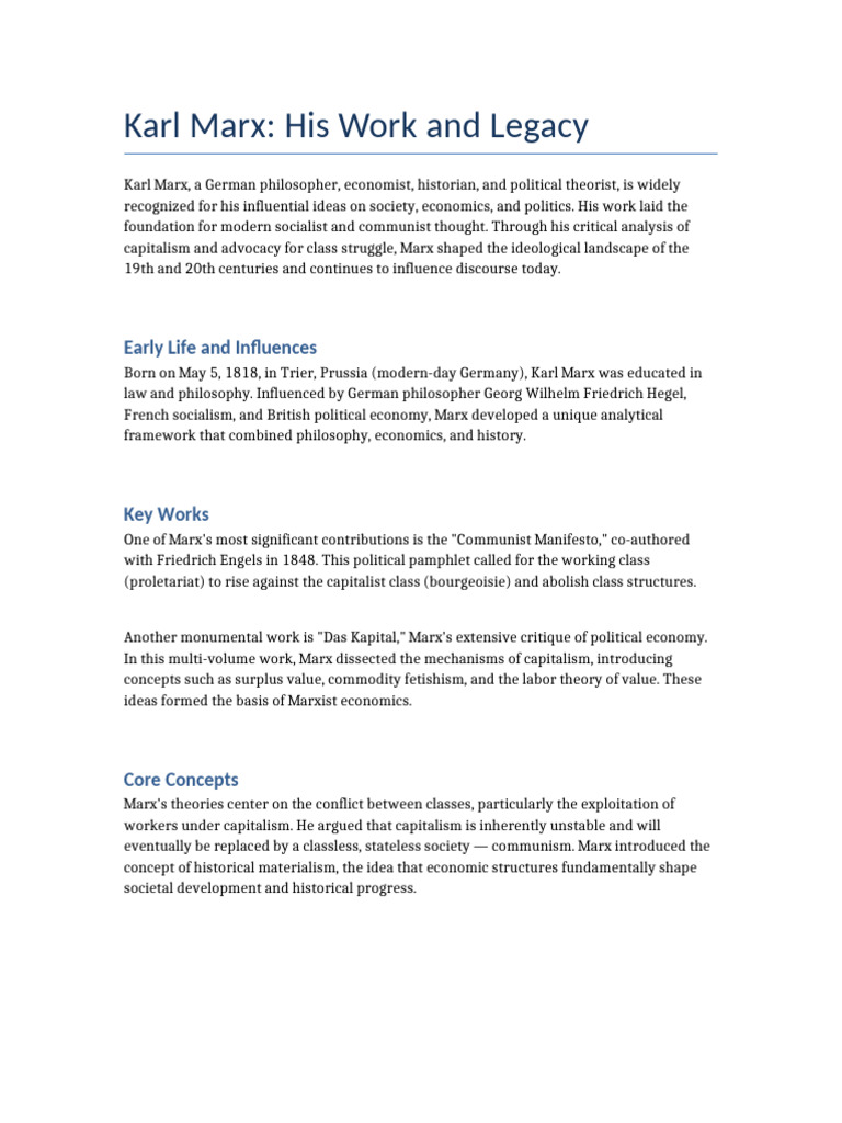 Karl Marx Work and Legacy | PDF | Karl Marx | Marxism