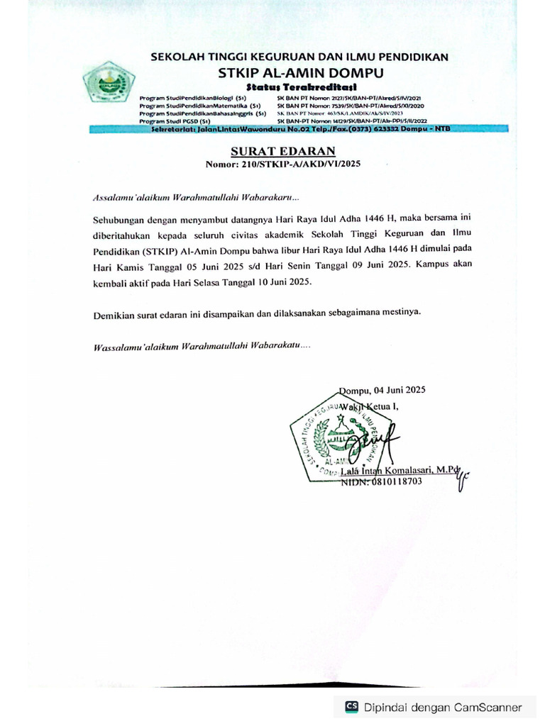 Surat Edaran Libur Idul Adhar | PDF