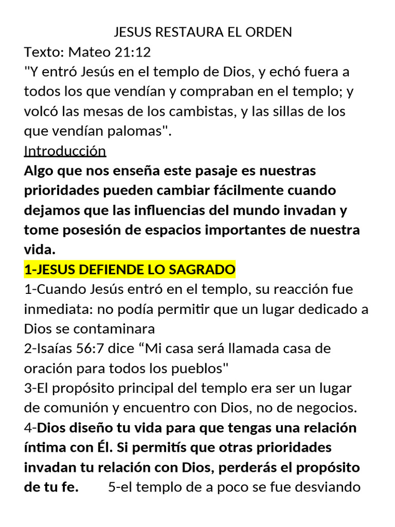 Jesus Restaura El Orden | PDF | Jesús | templo
