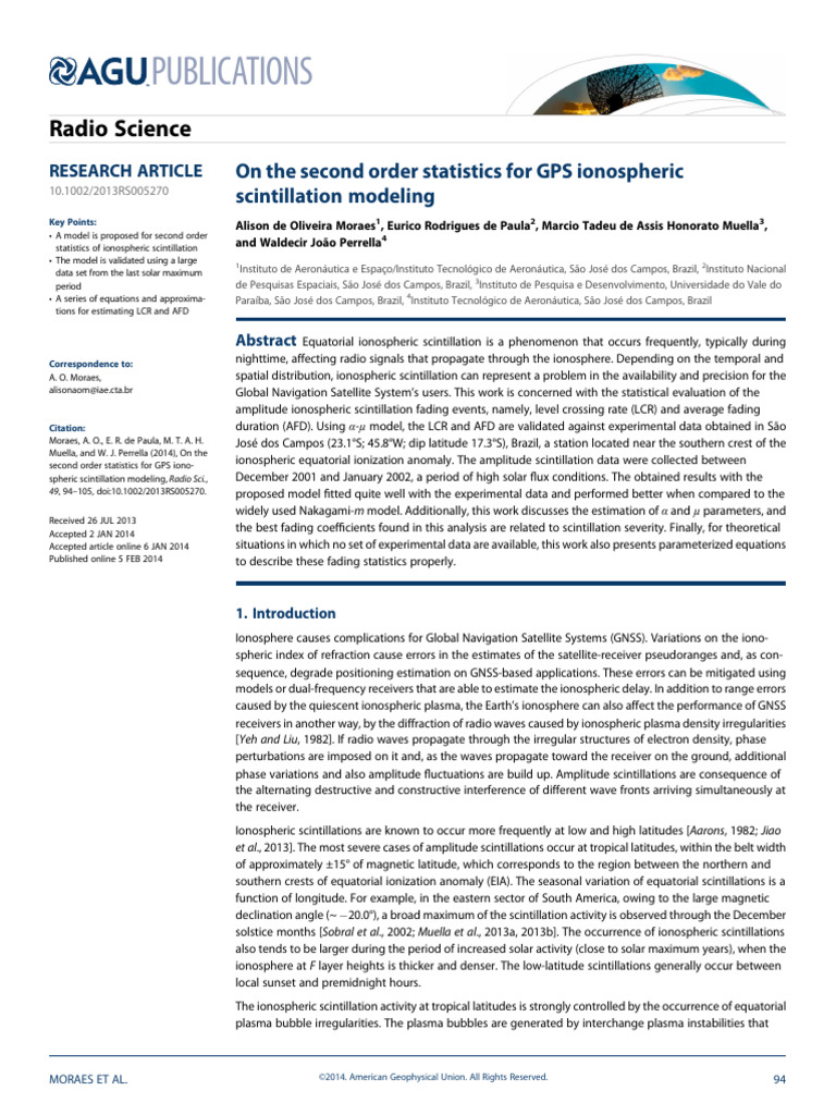 On The Second Order Statistics For GPS Ionospheric Scintillation Modeling | PDF | Ionosphere | Waves