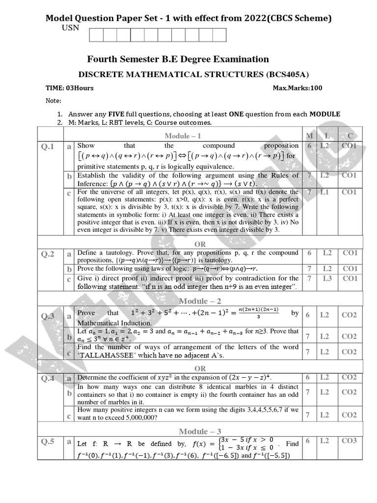BCS405A Model Set 1 Paper | PDF | Group (Mathematics) | Mathematical Proof