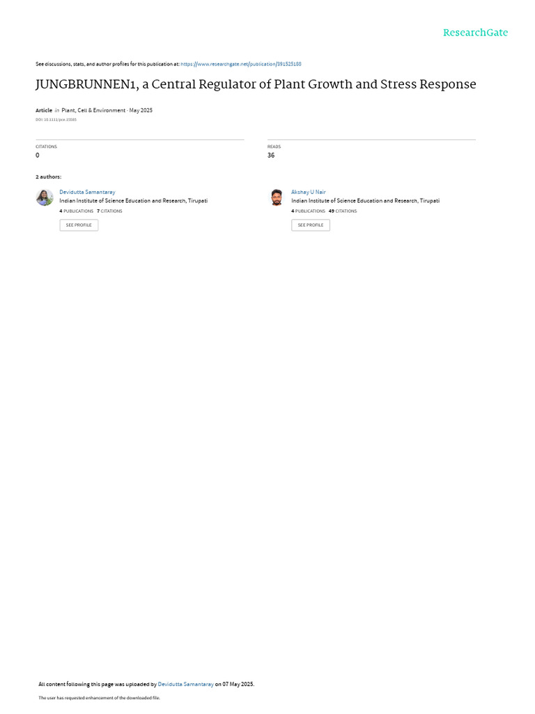 JUNGBRUNNEN1, A Central Regulator of Plant Growth and Stress Response | PDF | Plant Hormone ...