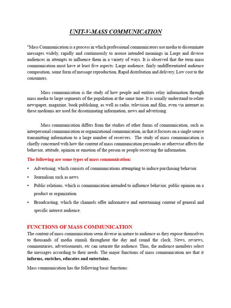 Understanding Mass Communication Functions | PDF | Communication | Mass ...