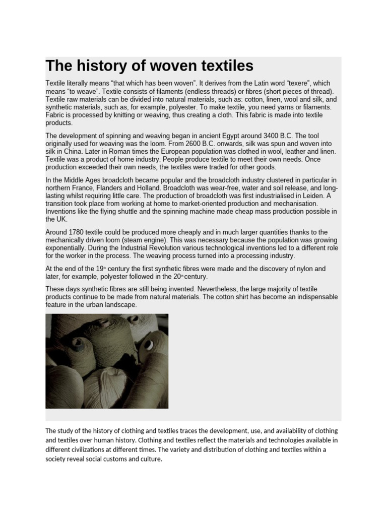 The History of Woven Textiles | PDF | Textiles | Homo