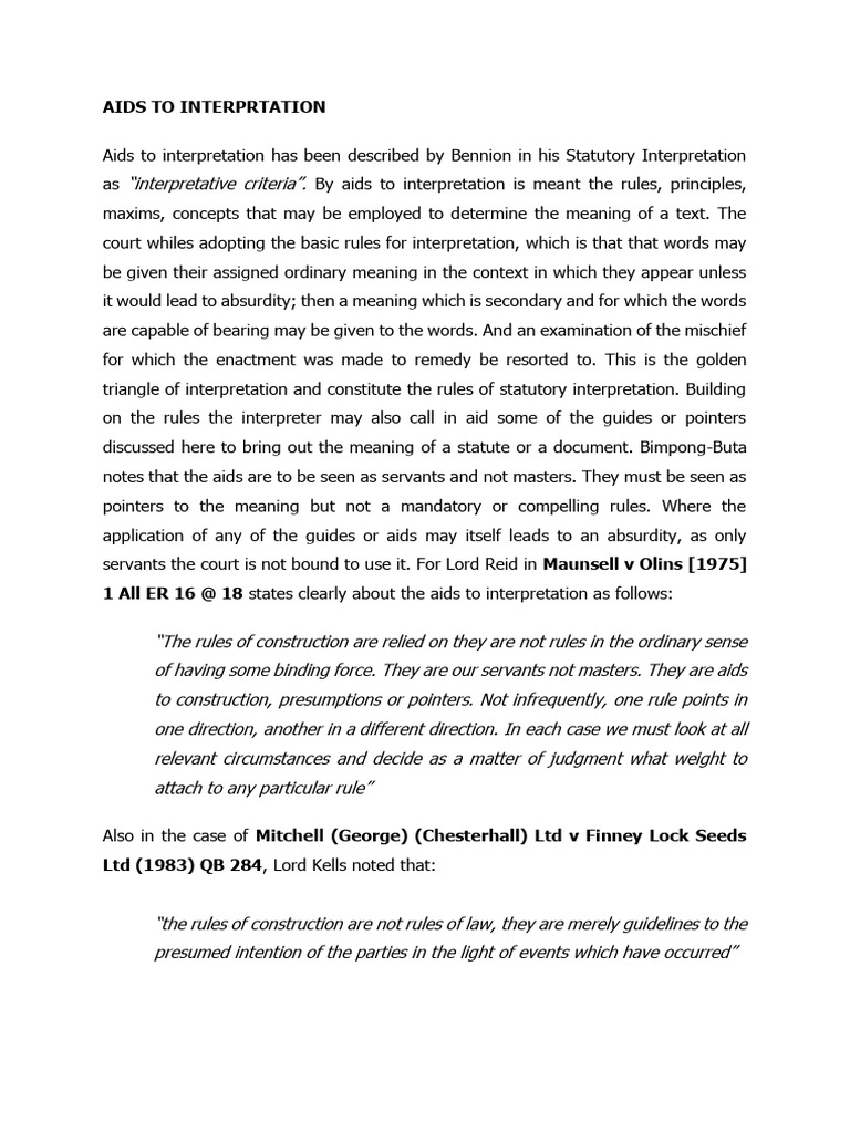 Lecture Notes V - AIDS TO INTERPRTATION | PDF | Statutory ...