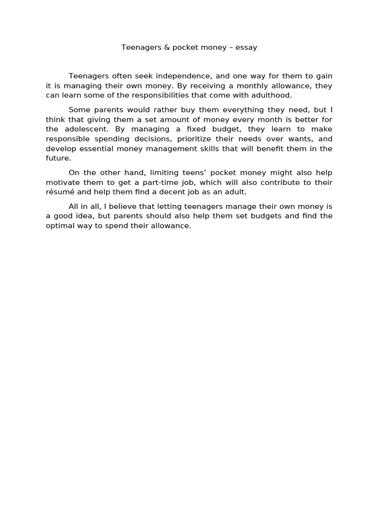 Teenagers & Pocket Money - Essay | PDF