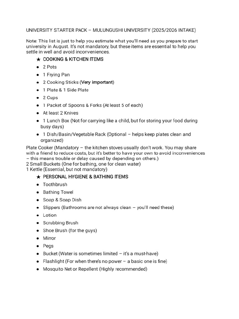 University Starter Pack | PDF