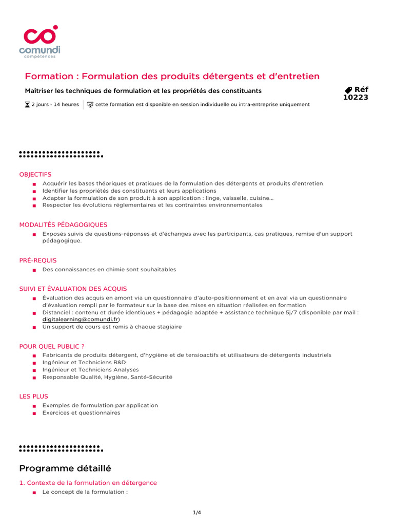 Formation en formulation de détergents | PDF | Pédagogie | Solvant