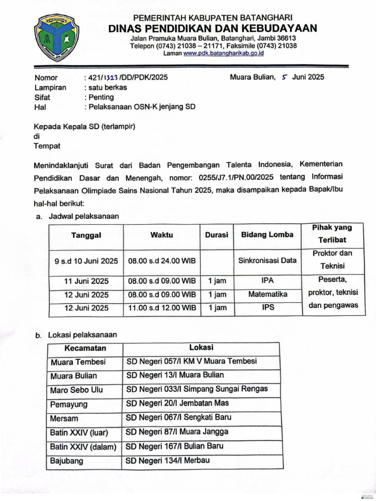 Pelaksanaan OSNK SD Th. 2025 | PDF