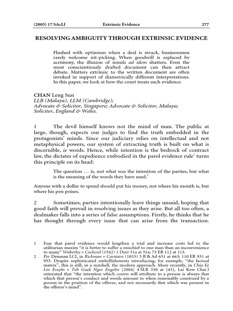 Resolving Ambuguity Through Extrinsic Evidence | PDF | Parol Evidence ...