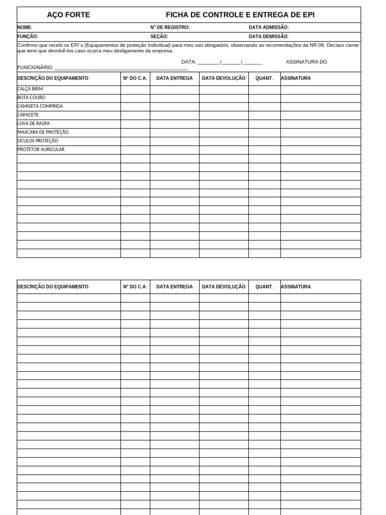 Controle de Entrega de EPI para Funcionários | PDF