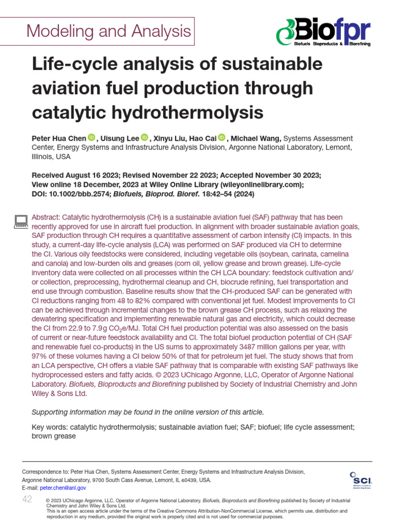 LCA of Sustainable Aviation Fuel via CH | PDF | Biofuel | Petroleum