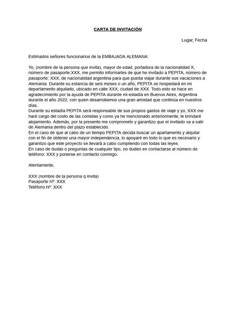 Modelo de carta de invitación a Alemania | PDF
