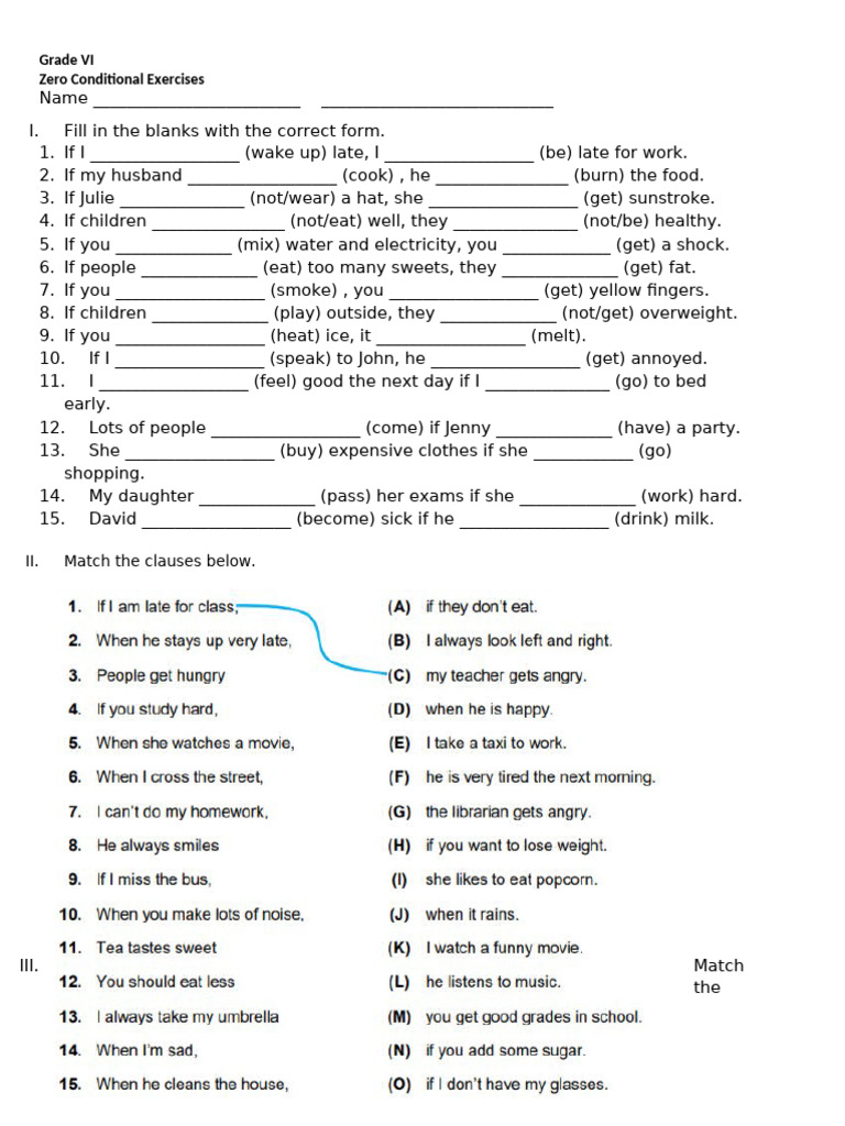Zero Conditional Exercises | PDF | Grammar | Linguistics