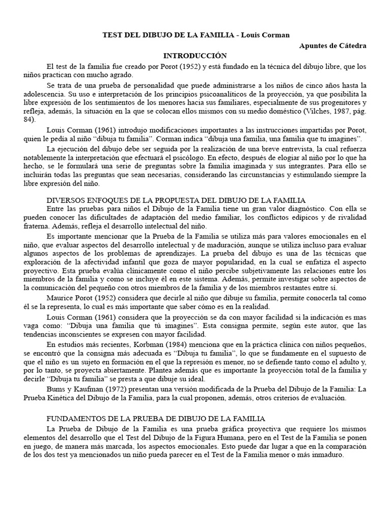 Test de La Familia de Louis Corman. Apuntes de Cátedra | PDF | Dibujo ...