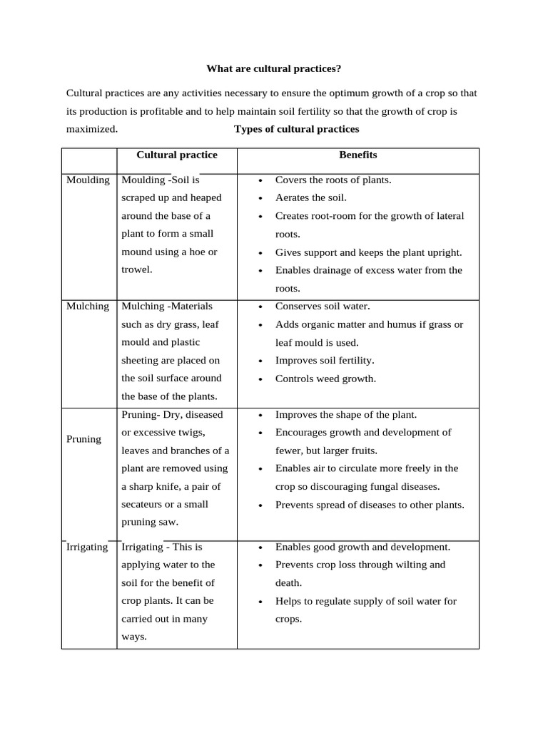 Cultural Practices Handout | PDF