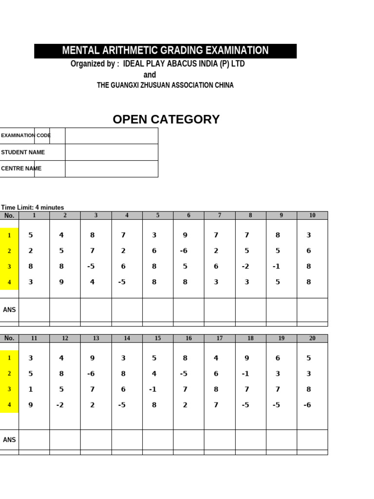 UCMAS Grading Exam Model Paper | PDF | Arithmetic | Mathematics