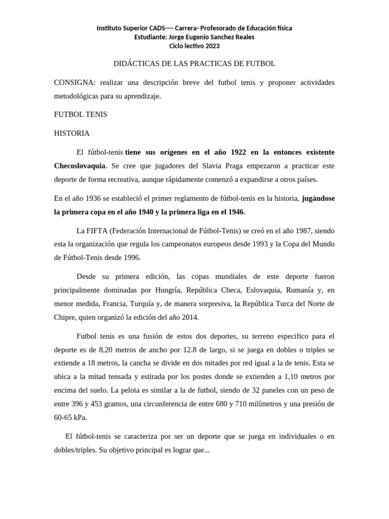 Trabajo Pratico Futbol | PDF | Deportes de equipo | Juegos de pelota