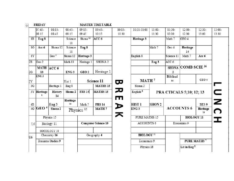 Friday Timetable | PDF