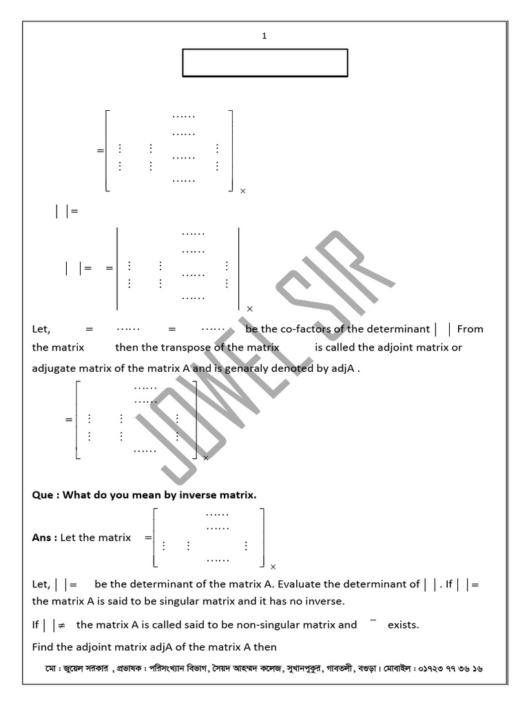 Adjoint and Inverse Matrix Explained | PDF | Algebra | Mathematical Physics