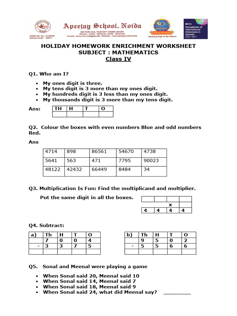 Holiday HHW Worksheet | PDF | Multiplication | Elementary Mathematics