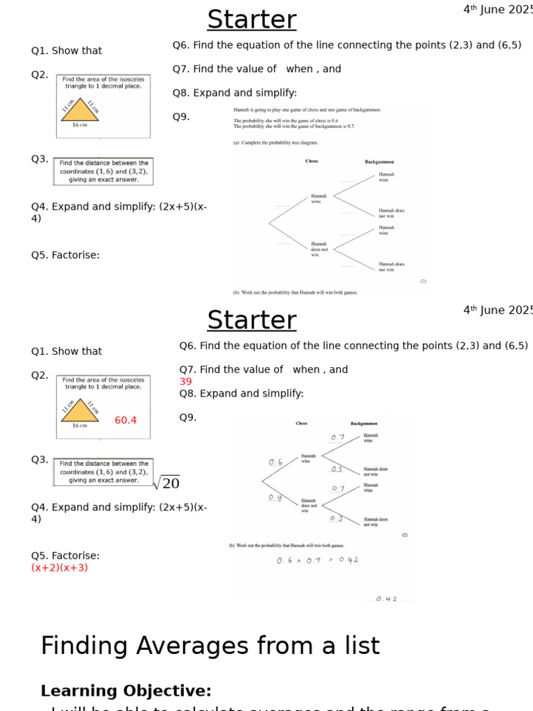 9M2 Averages | PDF | Mathematics