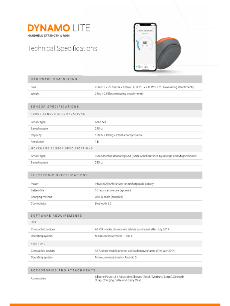 DynaMo Lite Spec Sheet | PDF