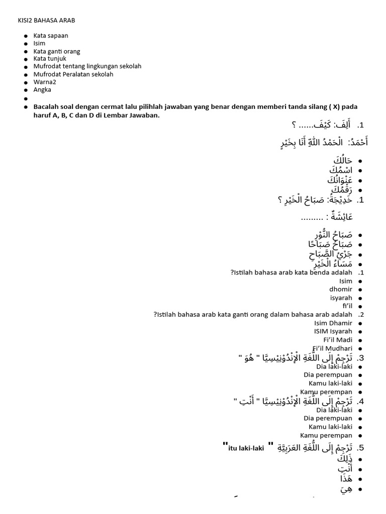 Kisi2 Dan Gambaran Soal Sas B.arab Kls 7 Genap 2025-1.docx - 20250601 - 204803 - 0000 | PDF