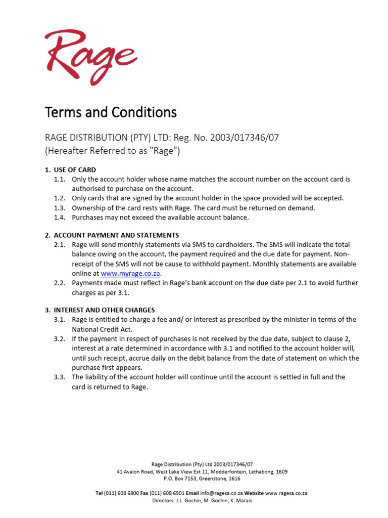 Rage Account Application Guidelines | PDF | Payments | Interest