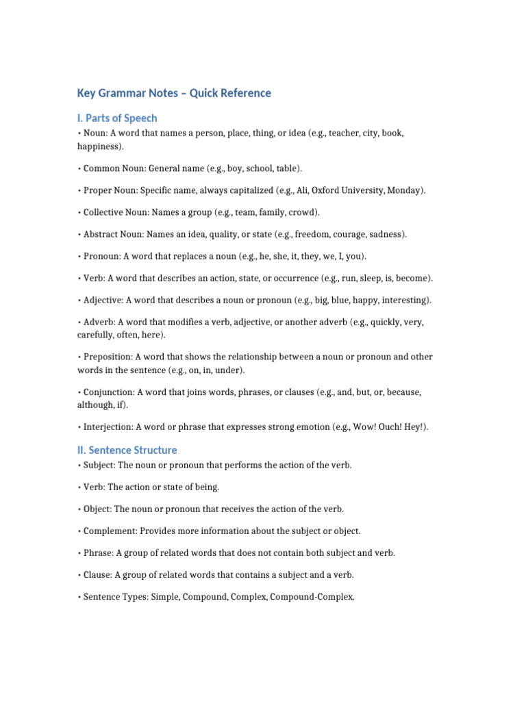 Essential Grammar Guide: Quick Reference | PDF