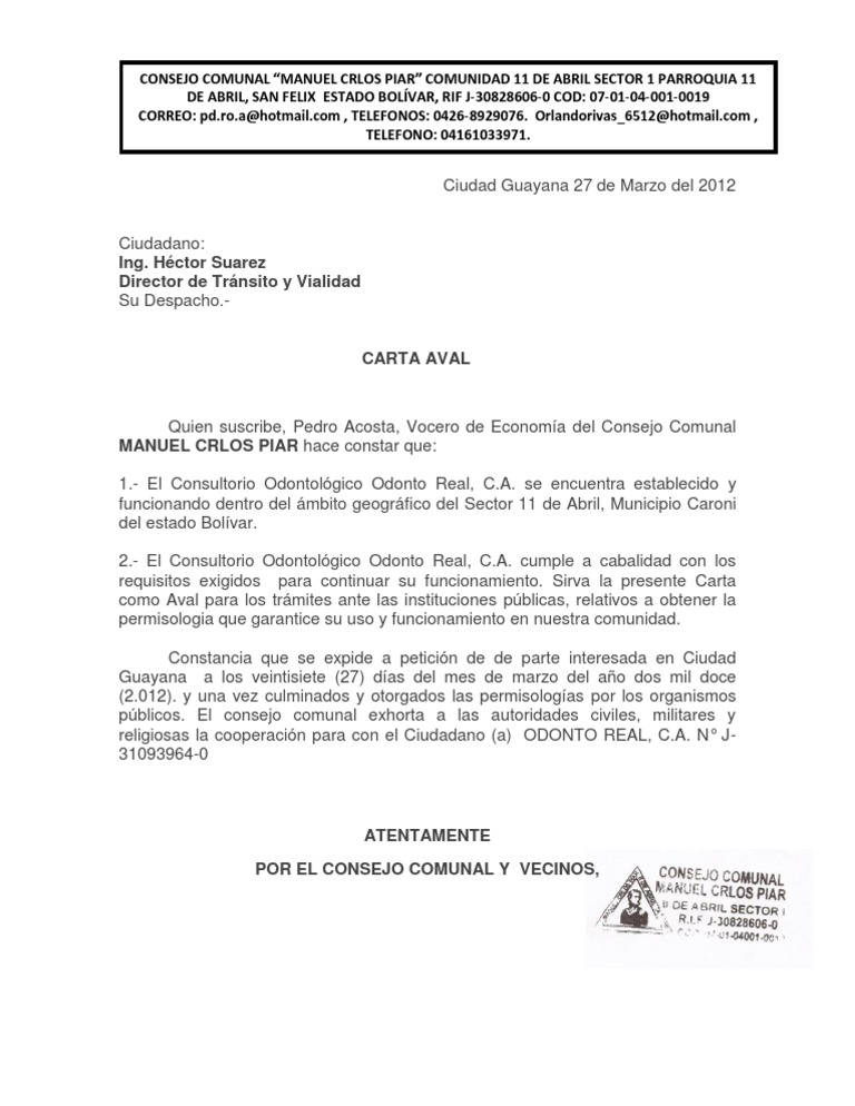 Carta Aval Consejo Comunal | PDF