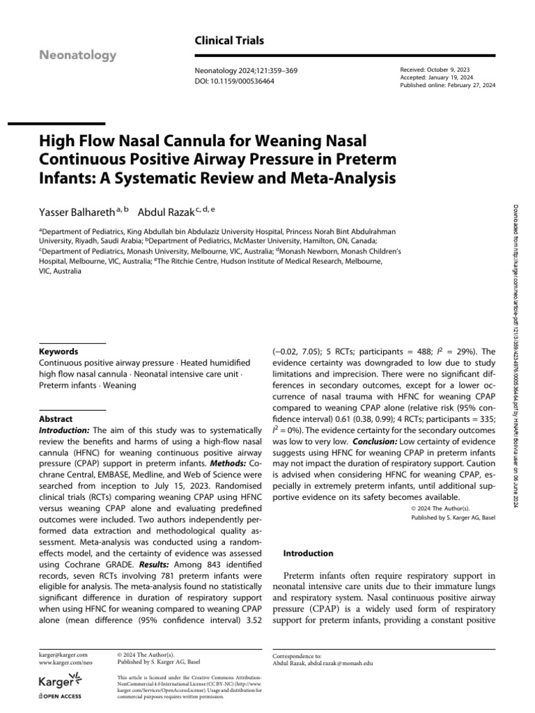 HFNC vs. CPAP Weaning in Preterm Infants | PDF | Preterm Birth ...