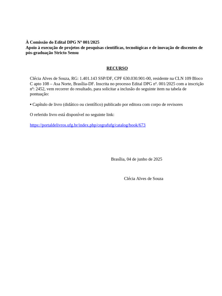 Recurso Edital 001 2025 DPG Clecia | PDF