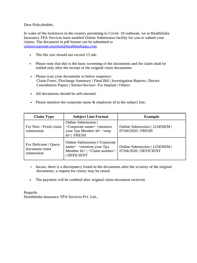 Online Claims Submission Guidelines | PDF
