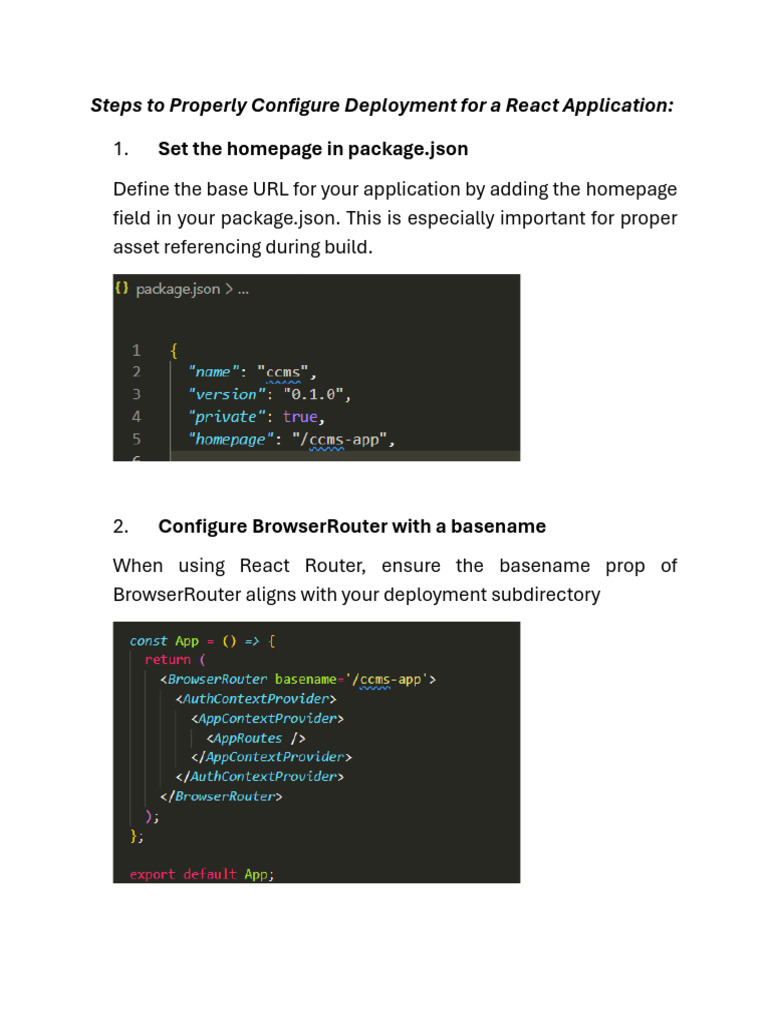 Steps To Properly Configure Deployment For A React Application | PDF