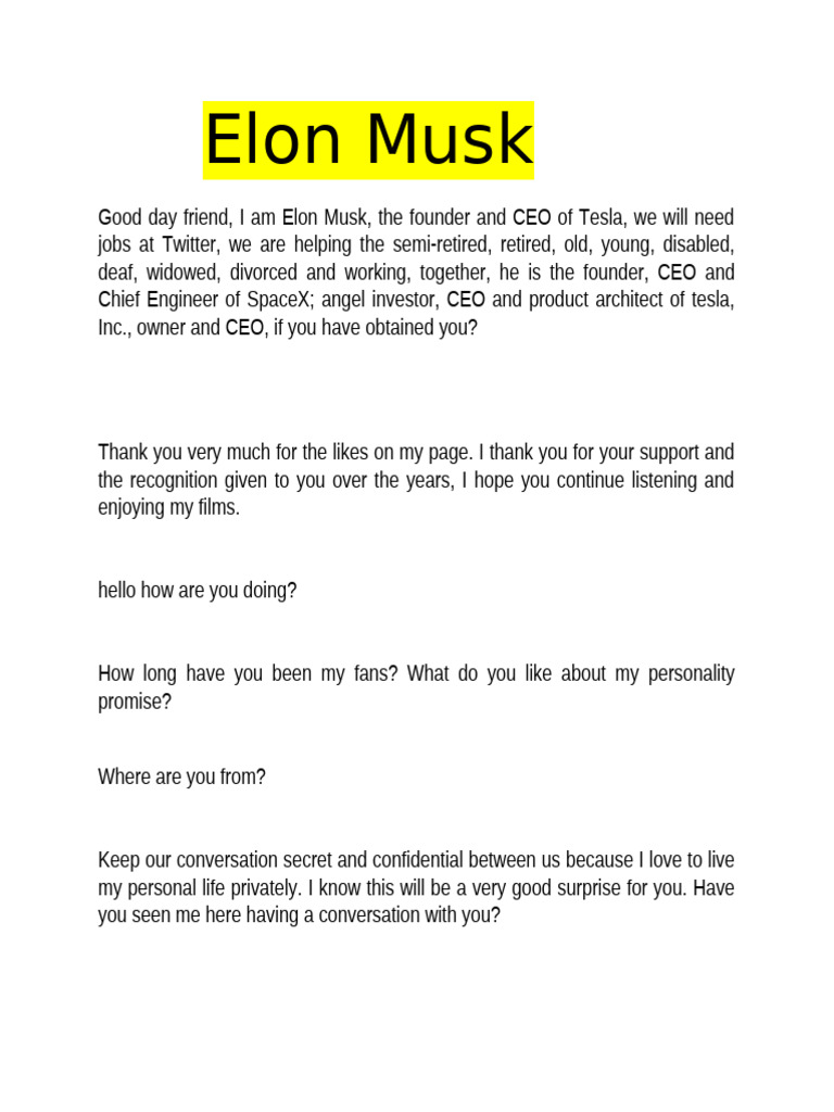 Elon Musk | PDF | Elon Musk | Covenant (Biblical)