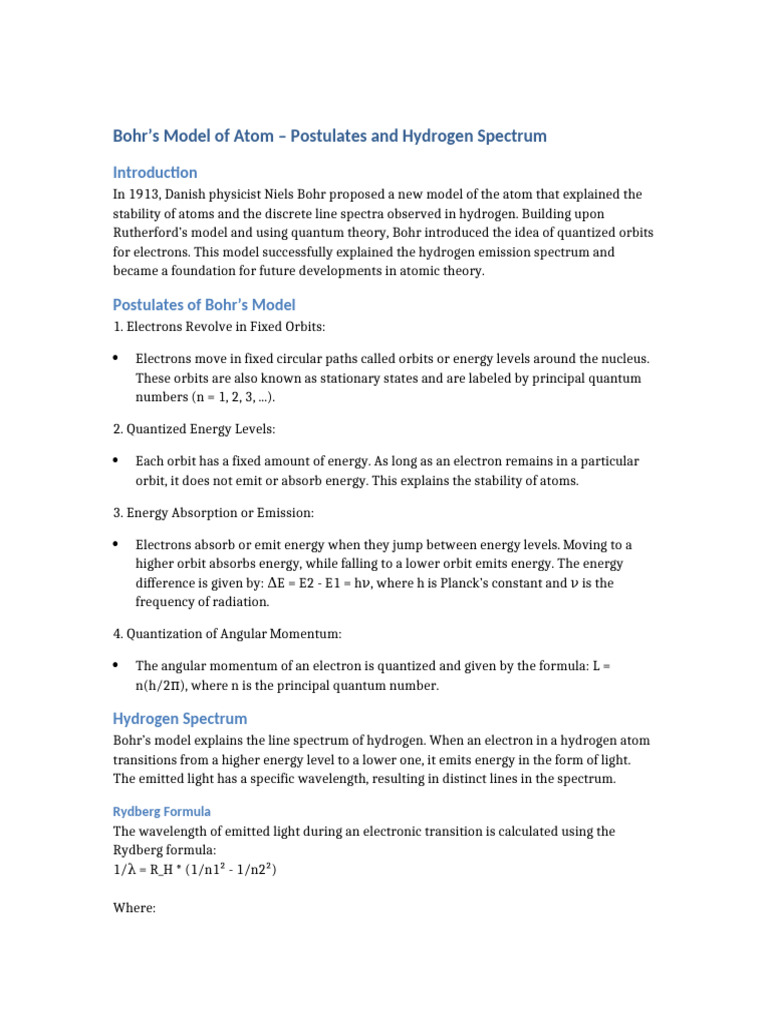 Bohr Model Project Class12 | PDF | Energy Level | Emission Spectrum