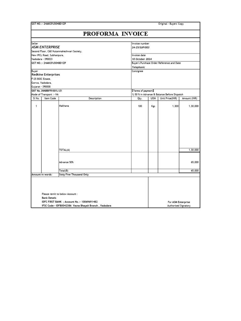 ICONIC Proforma Inovice 01 | PDF