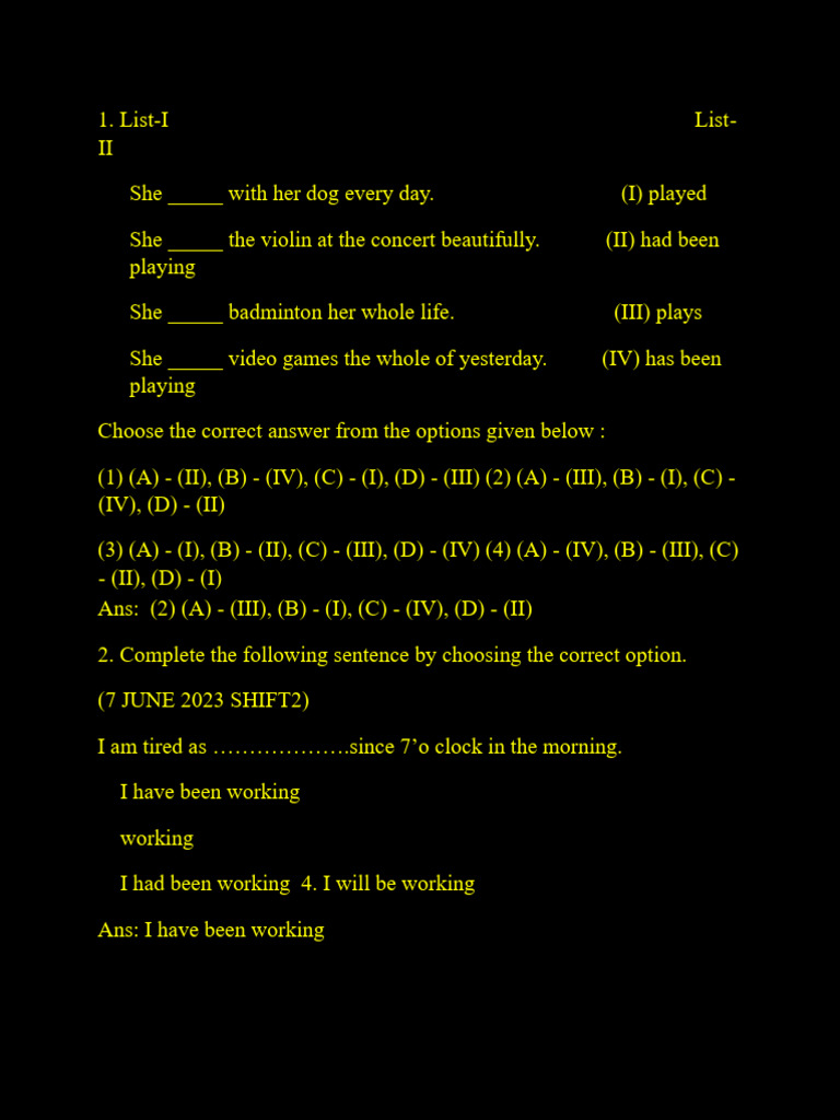 Tenses Practice Questions With Answer | PDF | Grammatical Tense | Verb