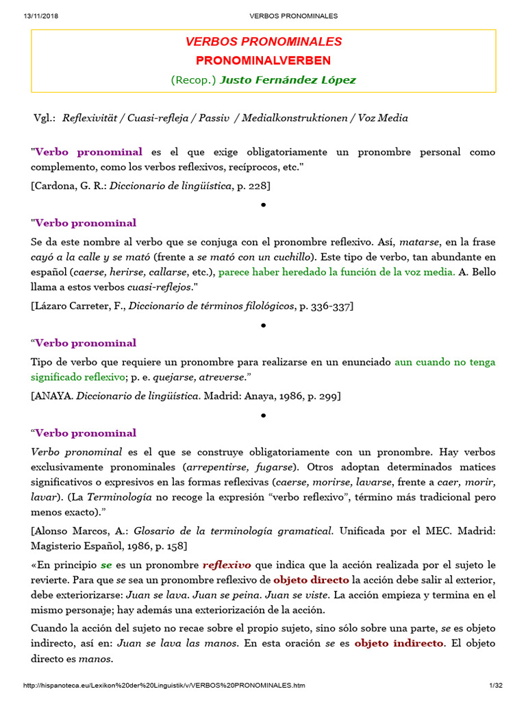 Verbos Pronominales | PDF | Verbo | Pronombre